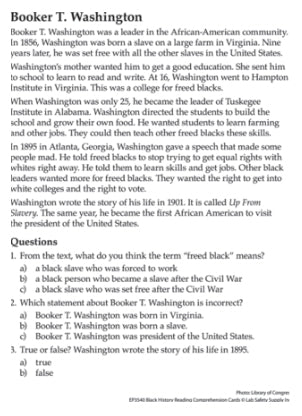 Reading Comprehension Social Studies Cards: Black History | National ...
