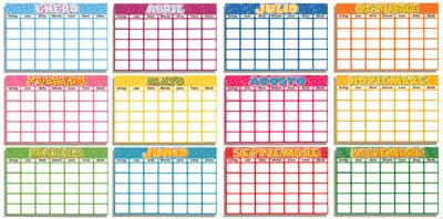 12 Months Blank Calendars Spanish Bulletin Board | National School Products