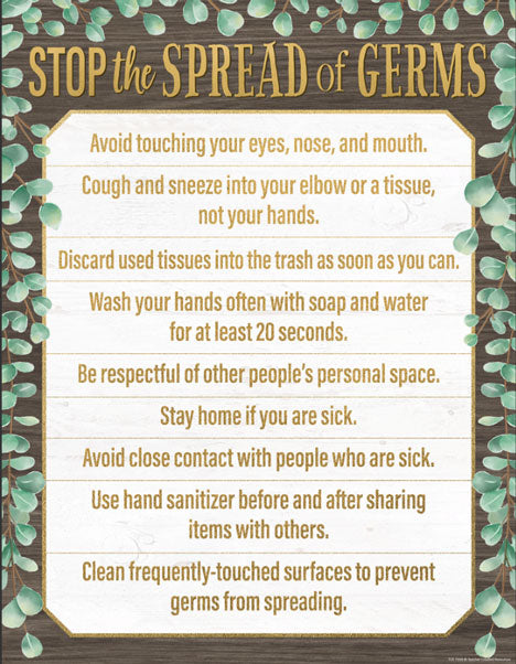 Stop the Spread of Germs Chart Laminated