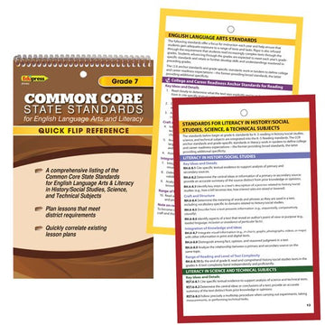 Common Core State Standards Quick Flip Reference Grade 7 - ELA ...